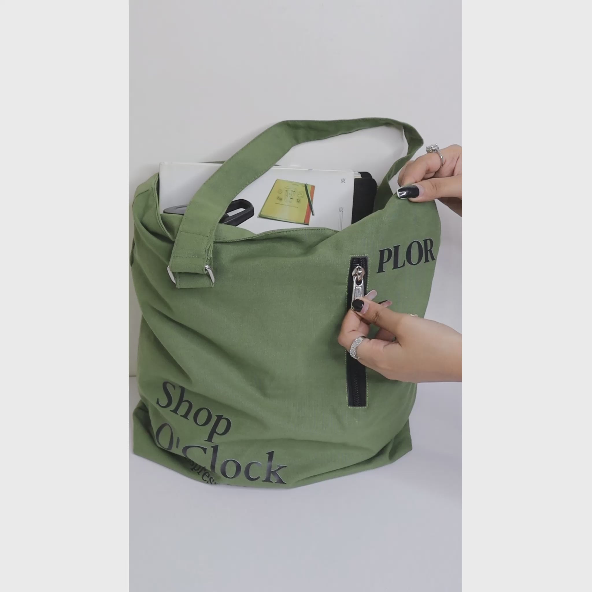 Canvas Tote bags With Zipper | Not So Basic Green Tote Bag – PLOR